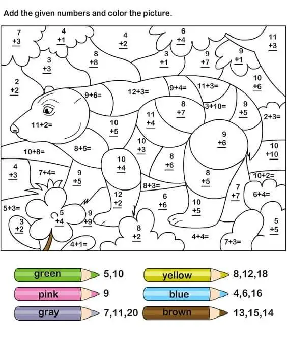 34 Color By Number Addition Worksheets Kitty Baby Love