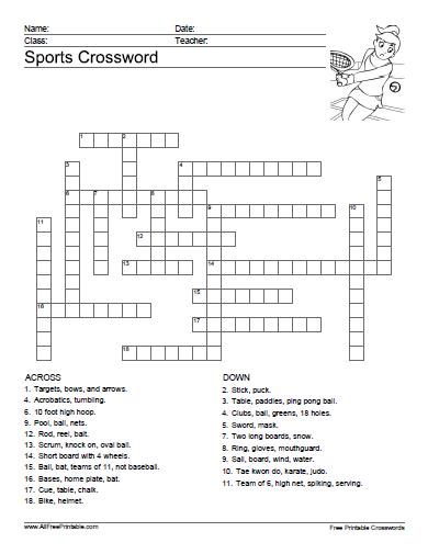 14 Sports Crossword Puzzles Kitty Baby Love