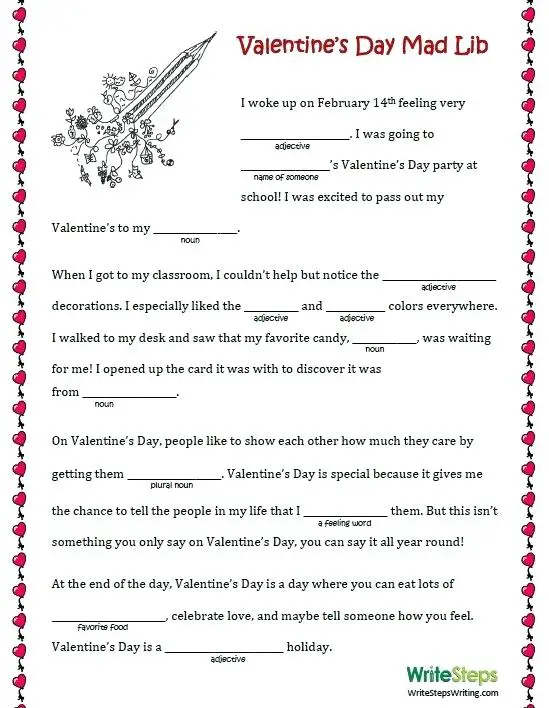 19 Romantic Valentine Mad Libs - Kitty Baby Love