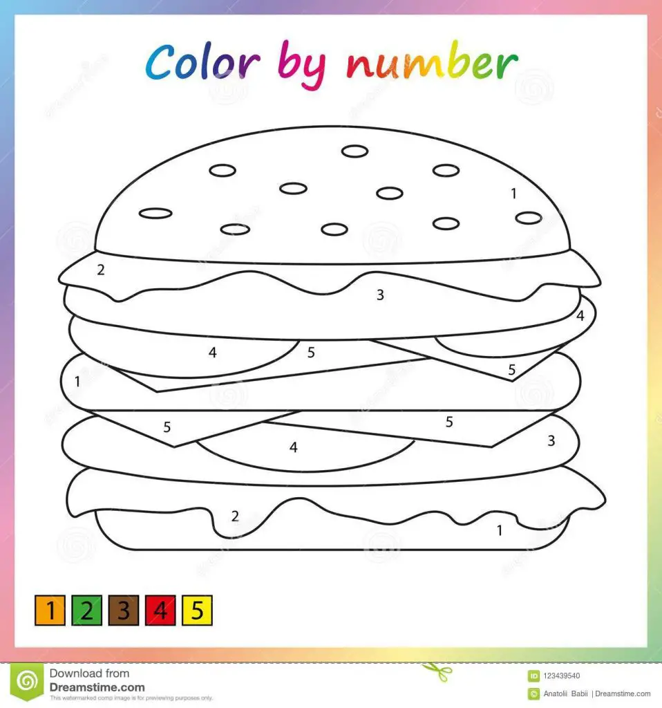 9 Yummy Food Color by Number Worksheets | KittyBabyLove.com