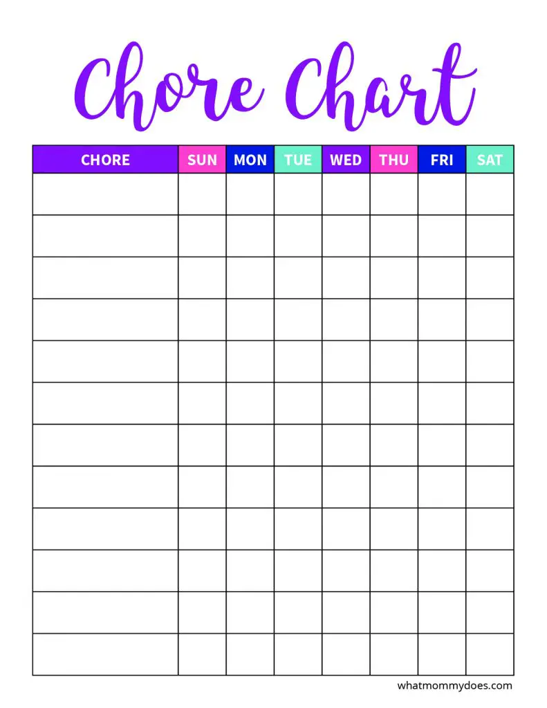 Chore Chart Template Printable For Adults