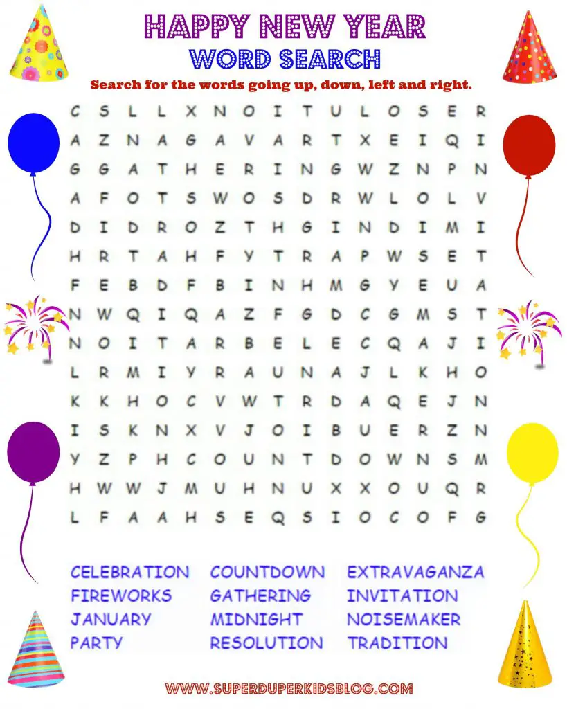 22 Joyous New Years Word Searches | KittyBabyLove.com