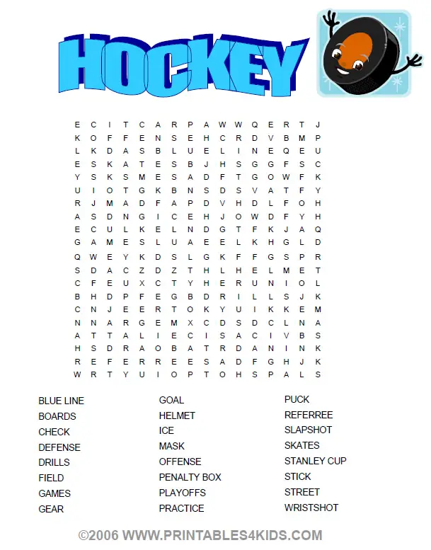 12 Engaging Hockey Word Searches - Kitty Baby Love