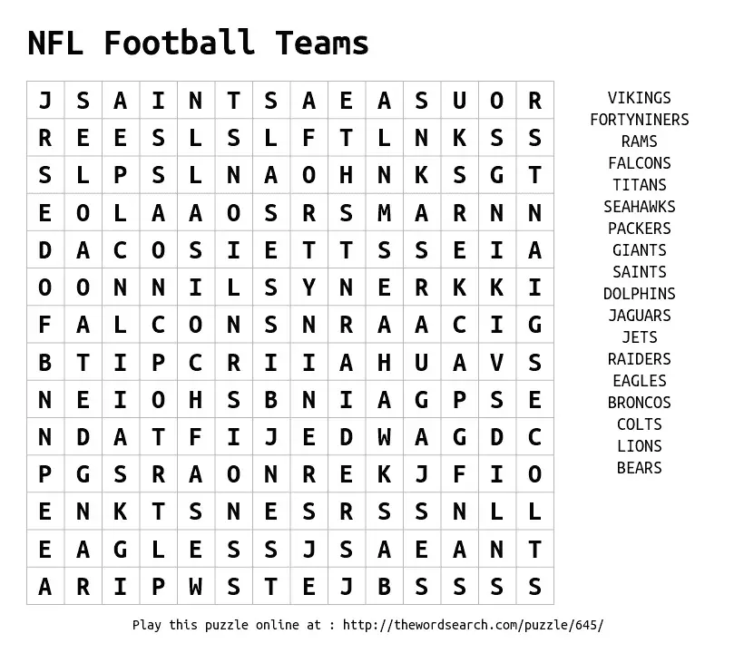10 Exciting NFL Teams Word Searches - Kitty Baby Love
