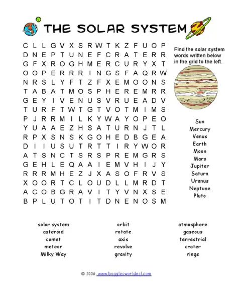 14 Educative Solar System Word Searches - Kitty Baby Love