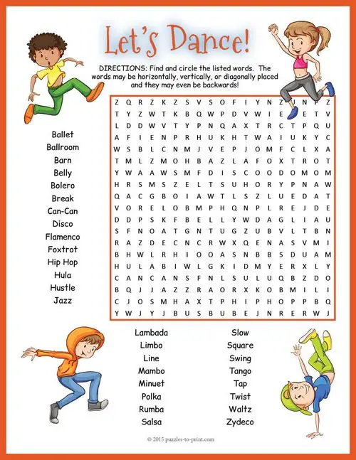 9 Dance Word Search Puzzles - Kitty Baby Love