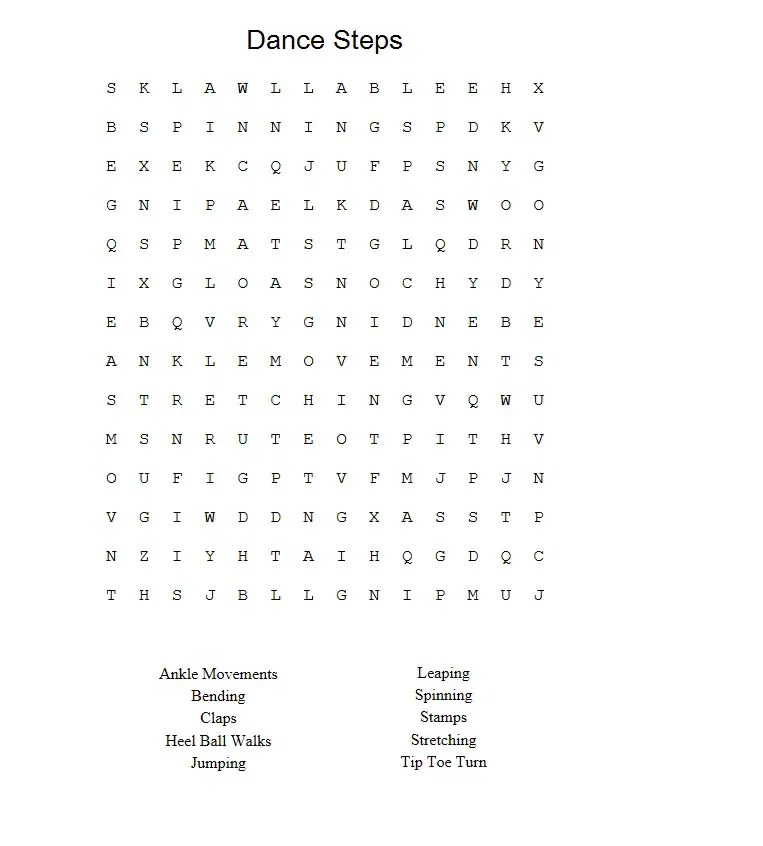 9 Dance Word Search Puzzles - Kitty Baby Love