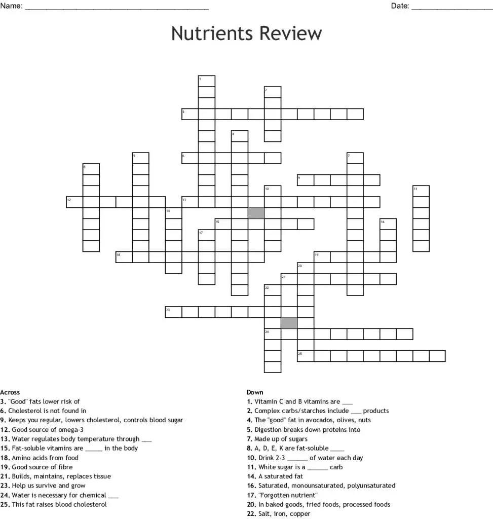 10 Interesting Nutrition Crossword Puzzles | KittyBabyLove.com